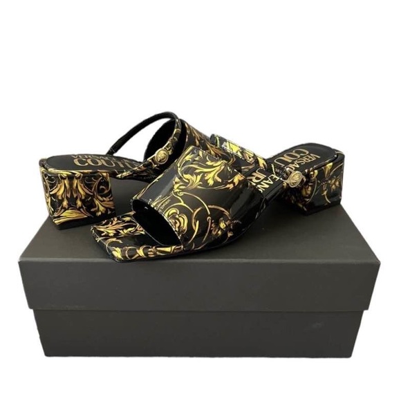 Versace | Shoes | Versace High Heels Gold Black It35 W35 Women Heels ...